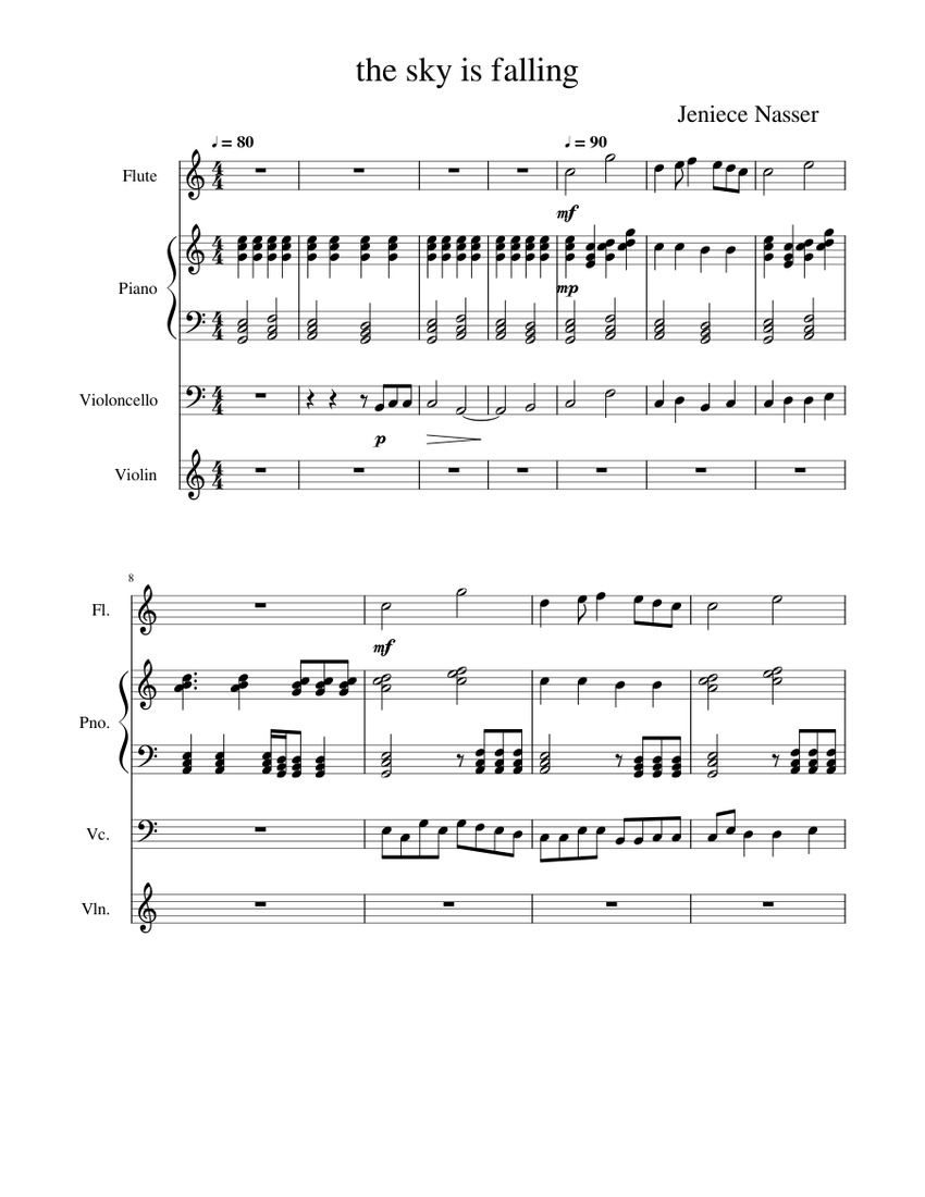 My very cool song Sheet music for Piano, Flute, Violin, Cello (Mixed Ensemble) | Musescore.com