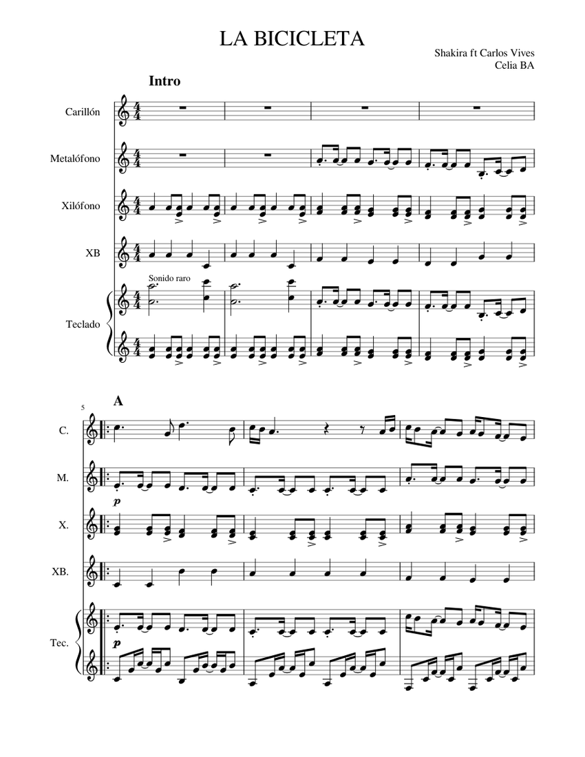 LA BICICLETA Sheet music for Piano, Flute, Oboe, Vibraphone & more ...