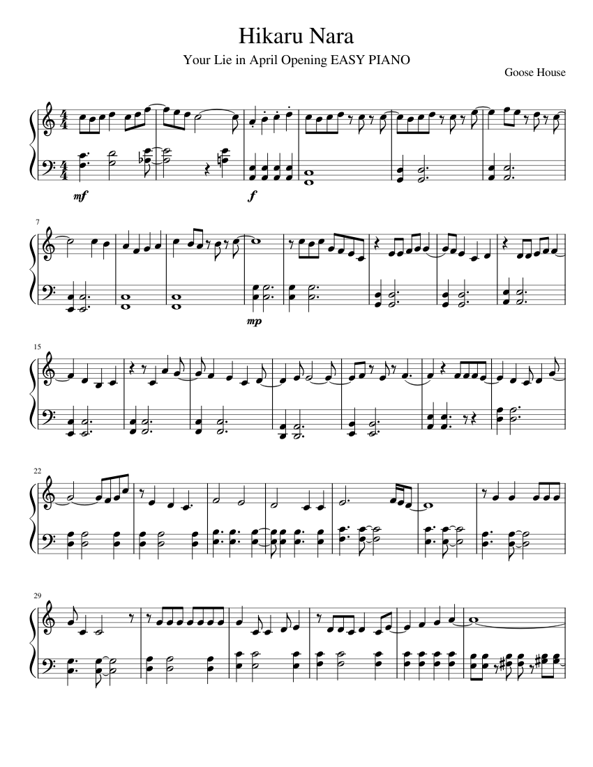 Hikaru Nara Easy Piano Sheet Music for Piano (Solo) | MuseScore.com