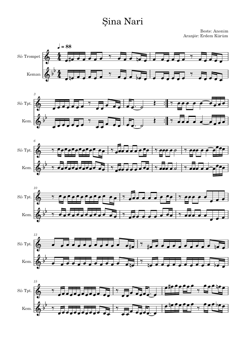 Şina Nari Sheet music for Trumpet in b-flat, Violin (Mixed Duet) | Musescore.com