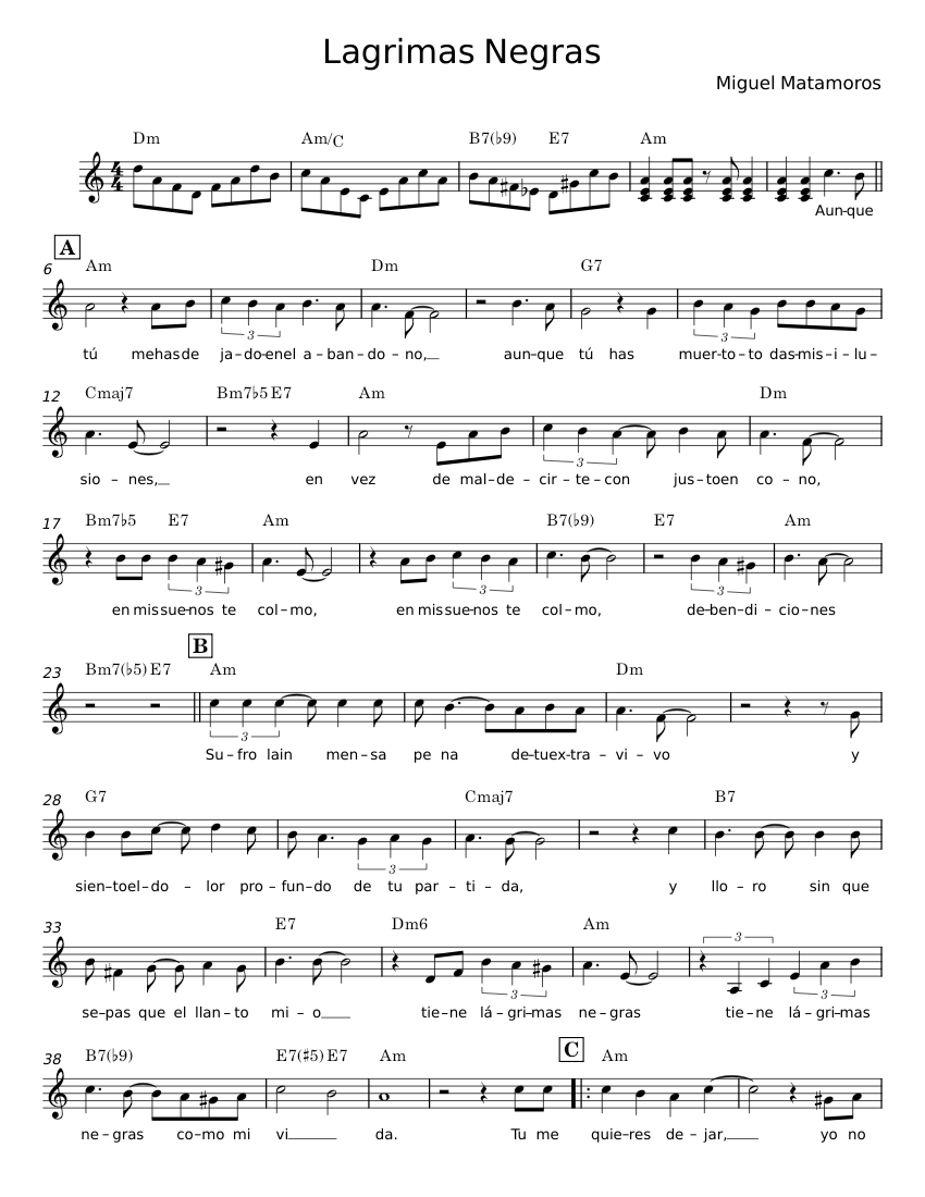 Lágrimas Negras - Miguel Matamoros Sheet music for Piano (Solo) Easy ...
