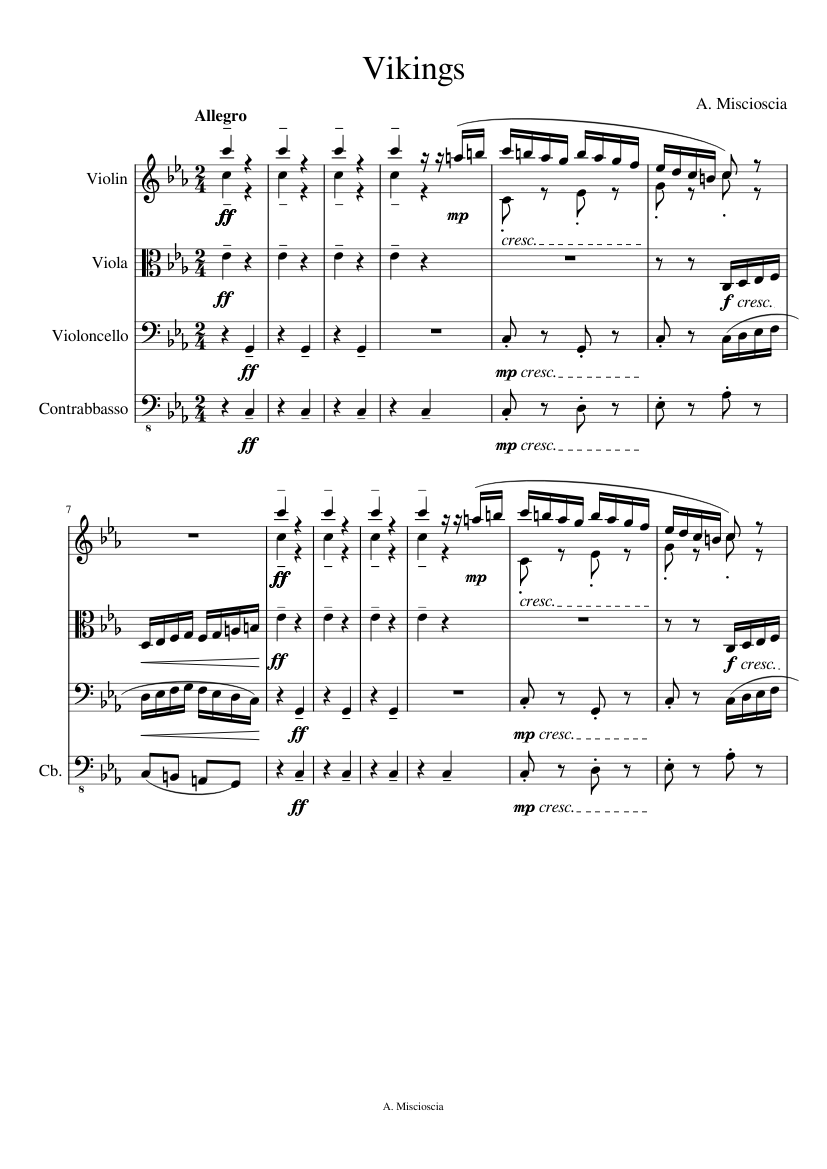Vikings Sheet music for Contrabass, Violin, Viola, Cello (Mixed Quartet ...