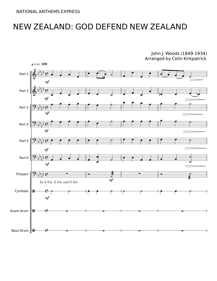 NEW ZEALAND GOD DEFEND NEW ZEALAND Sheet Music for Trombone, Timpani ...