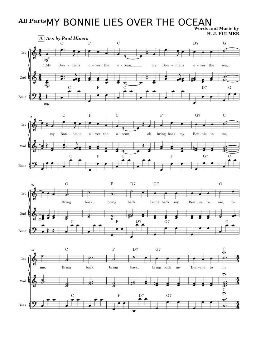 My bonnie lies over the ocean – Misc Traditional Sheet Music for ...