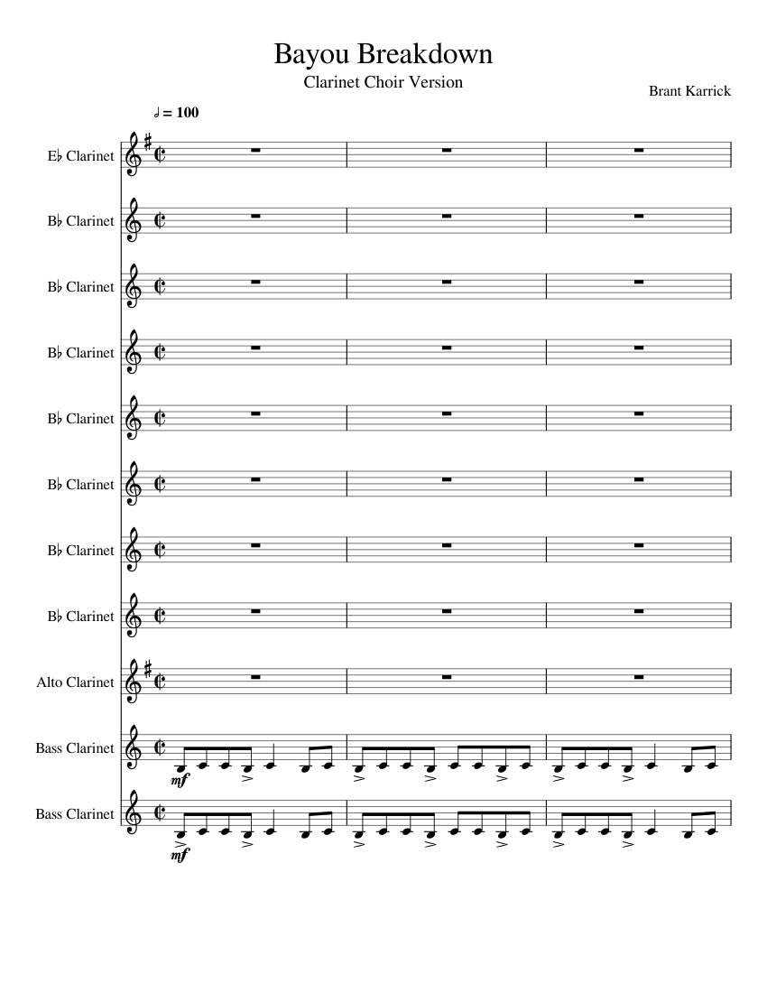 Bayou Breakdown Sheet music for Clarinet in e-flat, Clarinet in b-flat, Clarinet bass, Clarinet ...