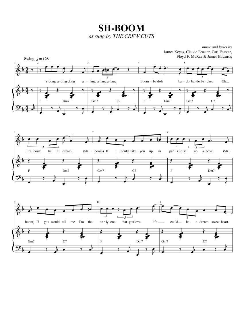 Sh-Boom (Life Could Be a Dream) - The Chords Sheet music for Piano, Vocals (Piano-Voice ...