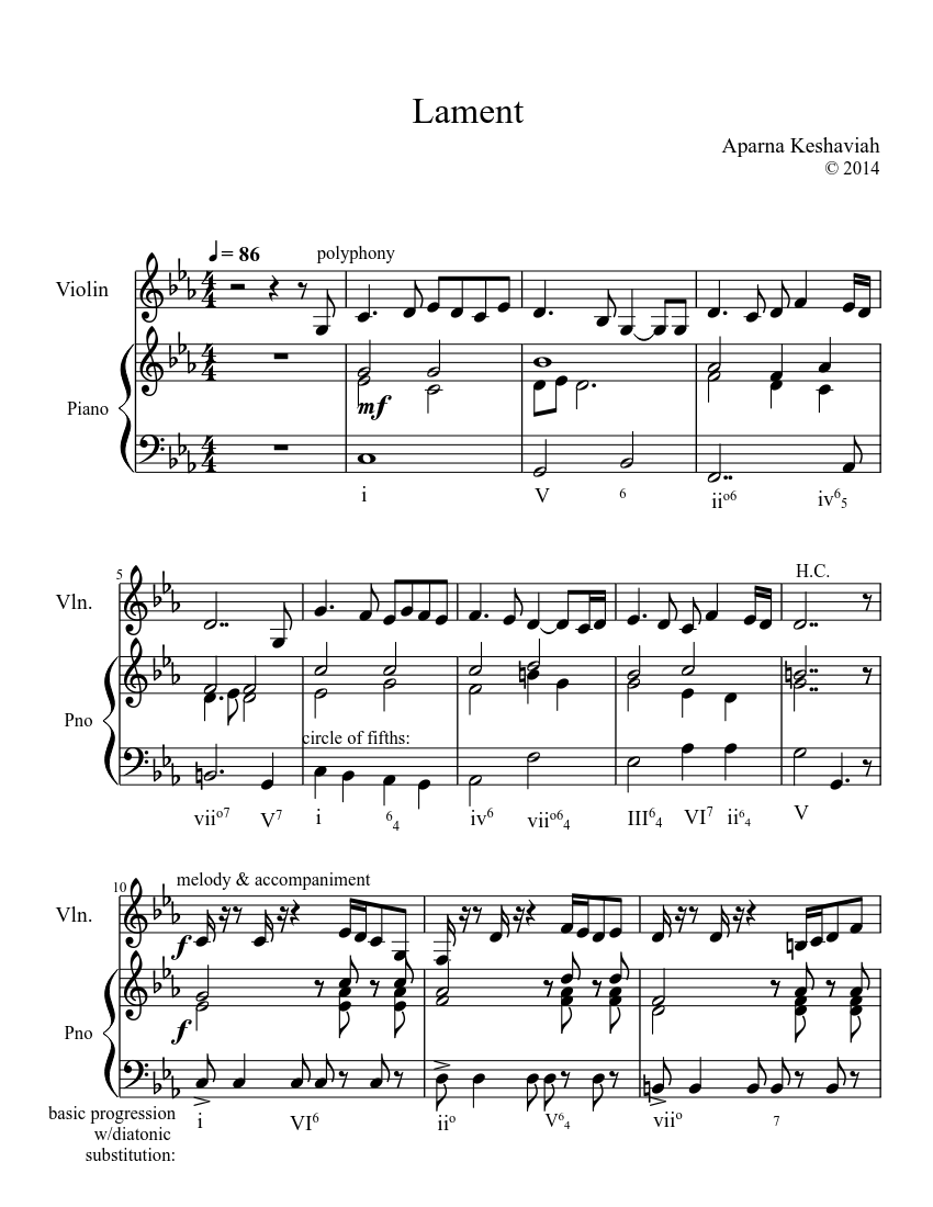 Lament Sheet music for Piano, Violin (Solo) | Musescore.com