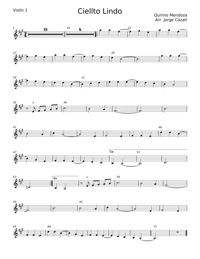 Cielito lindo - Quirino Mendoza Sheet music for Violin (Solo) | Musescore.com
