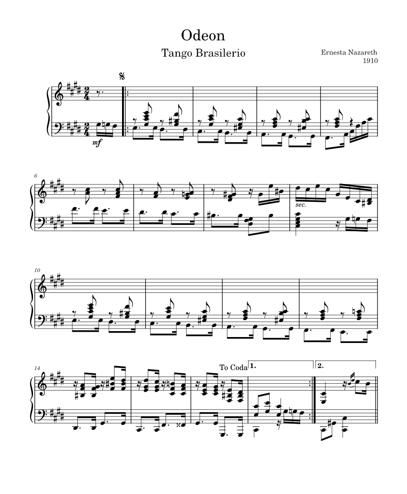 Odeon – Ernesto Nazareth Sheet music for Piano (Solo) | Musescore.com