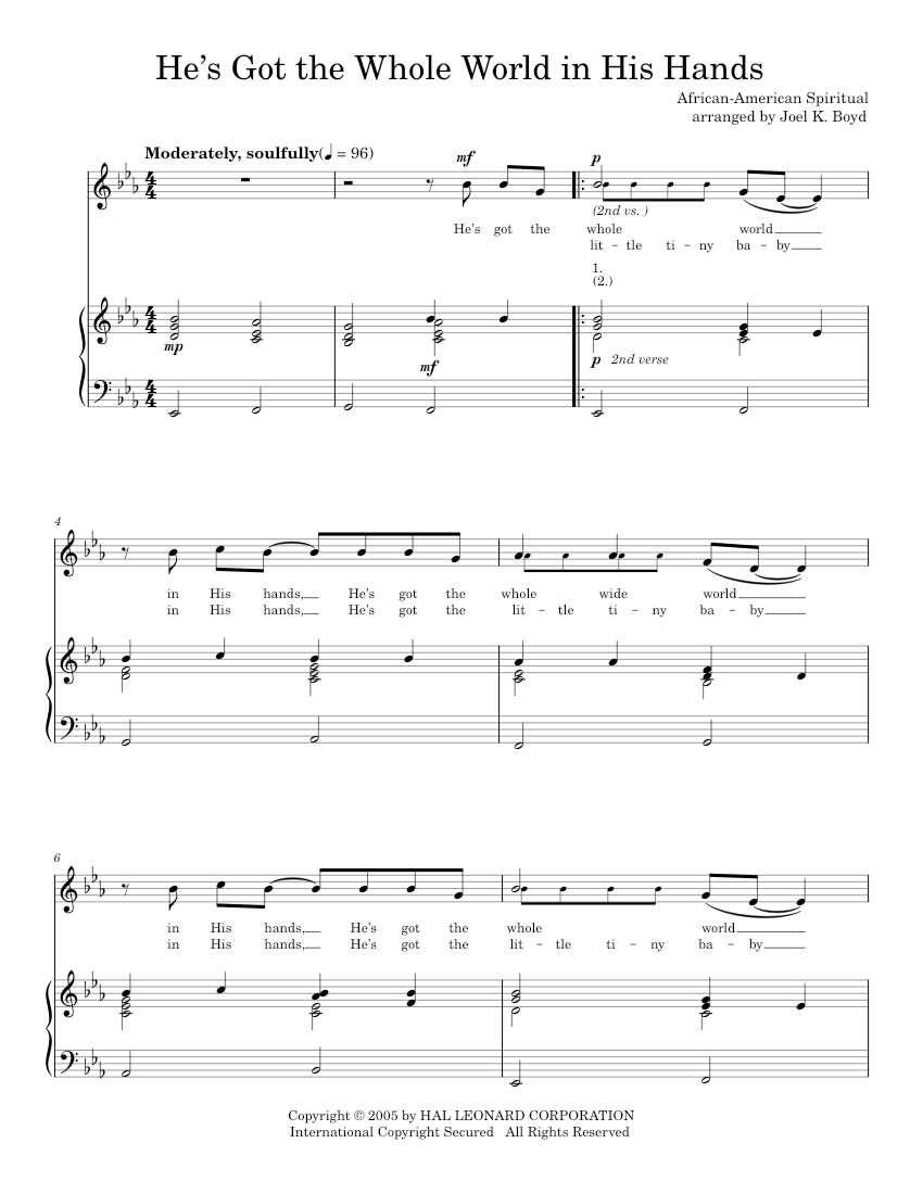 Play Official version of He's Got The Whole World In His Hands Sheet ...