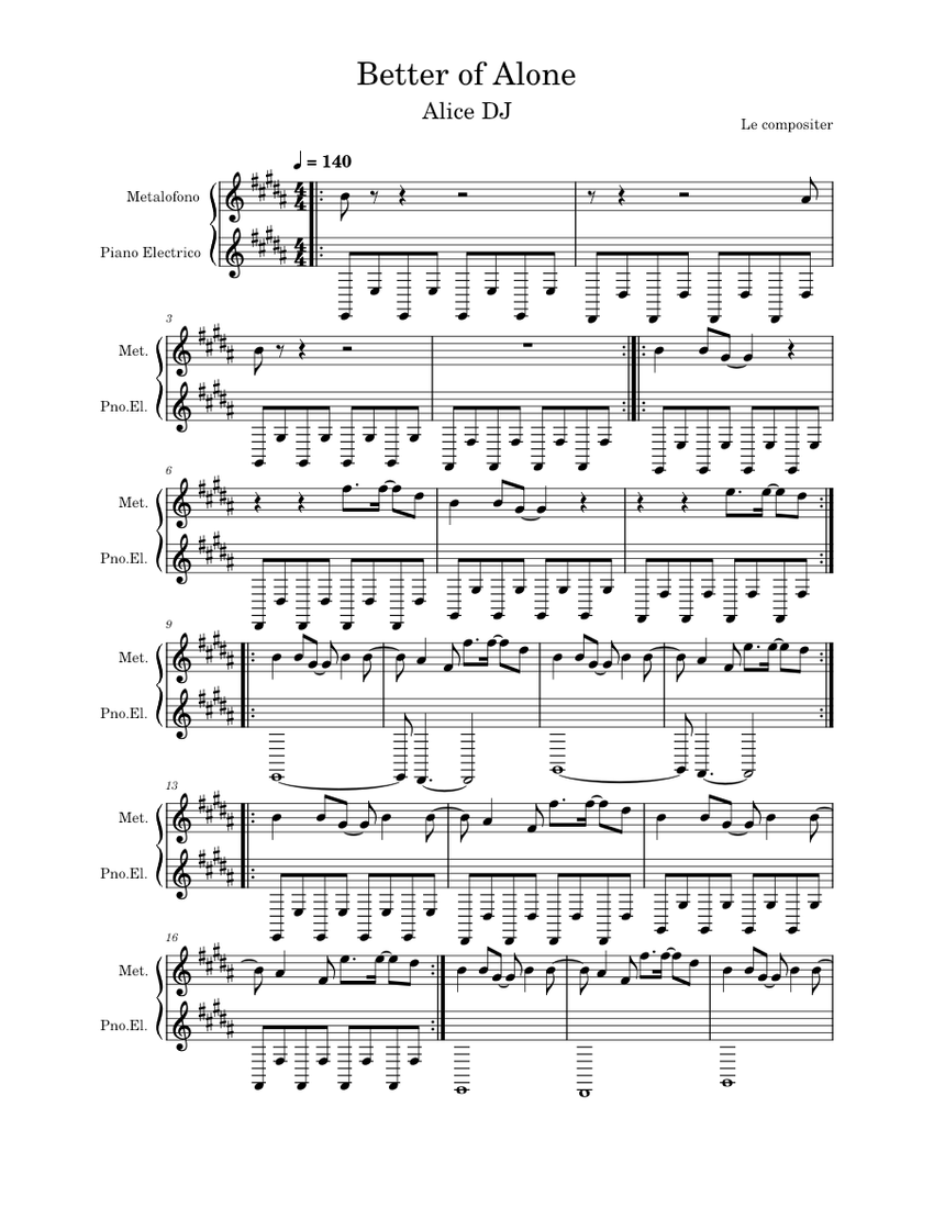 Better of Alone - Alice Dj Sheet music for Piano, Metallophone (Mixed ...