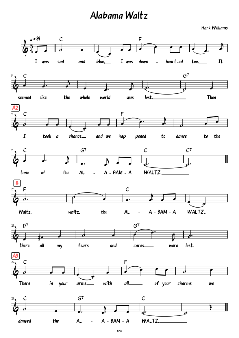 Alabama Waltz (Lead sheet with lyrics ) Sheet music for Piano (Solo ...