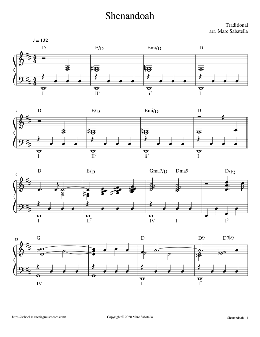 Shenandoah Sheet music for Piano (Solo) | Musescore.com