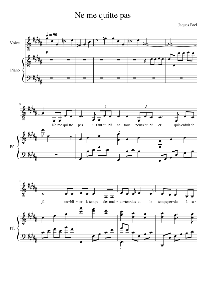 Ne me quitte pas – Jacques Brel Sheet Music with Chords for Piano ...