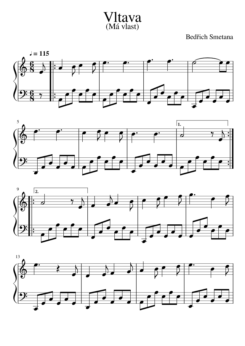 Bedřich Smetana - Vltava (Má Vlast) Sheet Music for Piano (Solo) easy ...