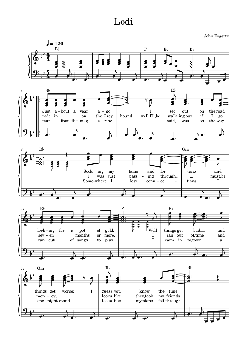 Lodi – Creedence Clearwater Revival Sheet Music with Chords for Piano ...