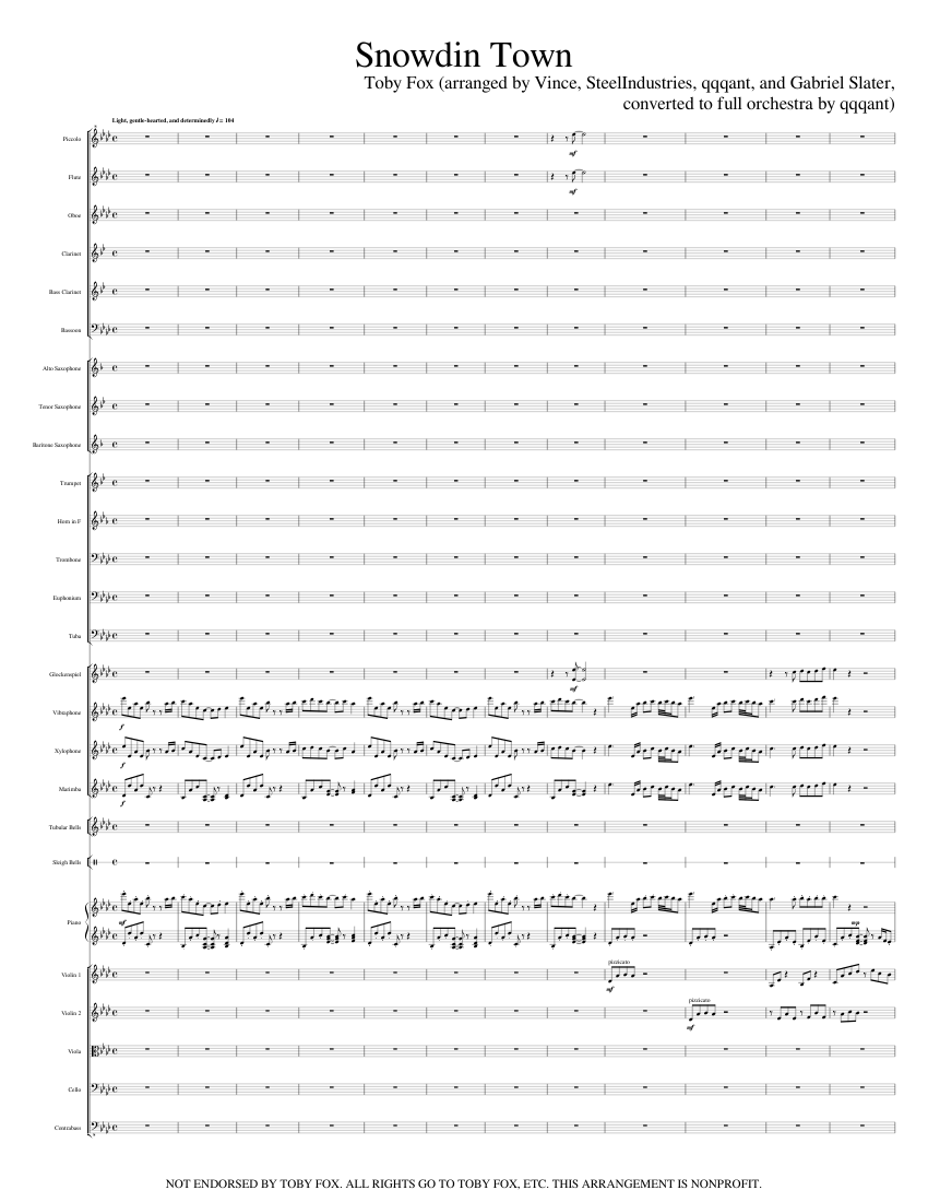 Snowdin Town for Orchesta Sheet Music for Piano, Trombone, Euphonium ...