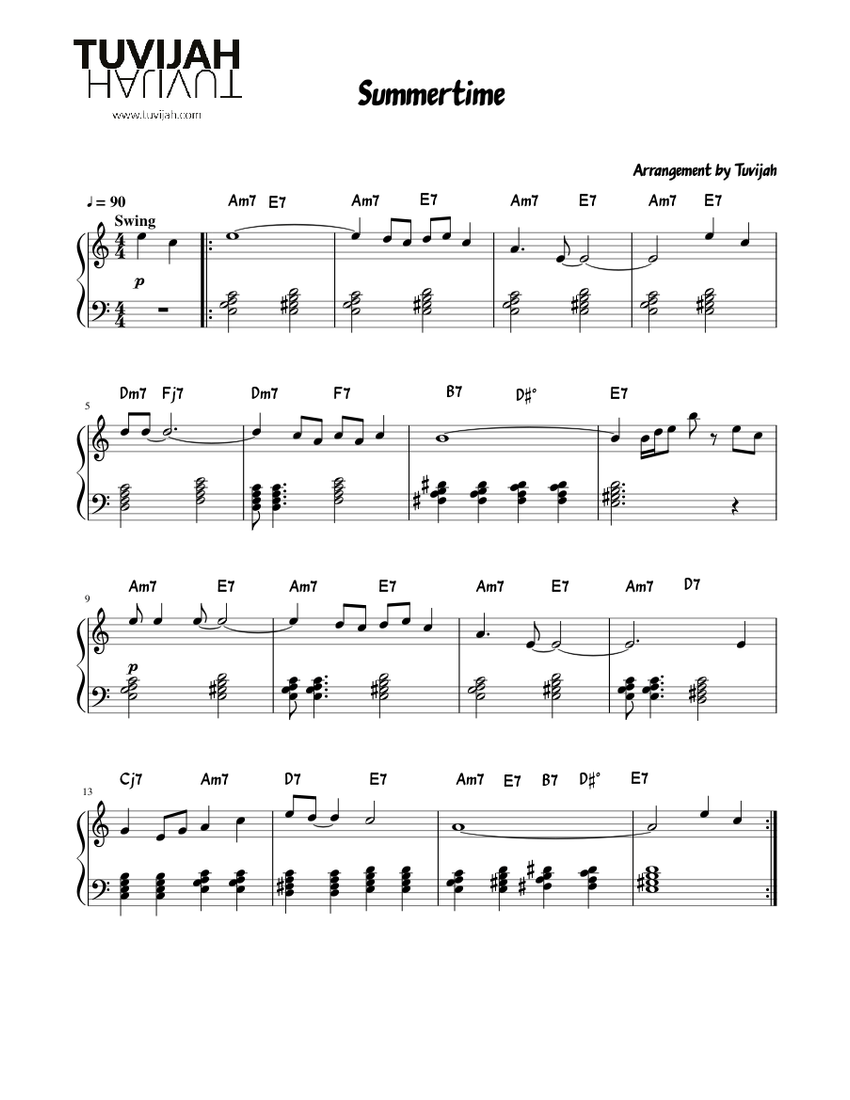 Summertime Version 2 (Arrangement) Sheet music for Piano (Solo ...