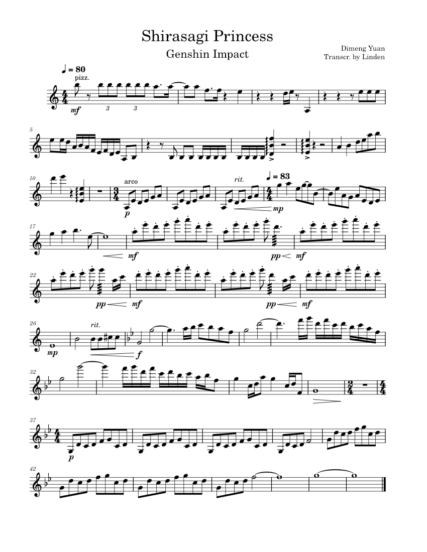 Shirasagi Princess – Dimeng Yuan from Genshin Impact Sheet music for ...