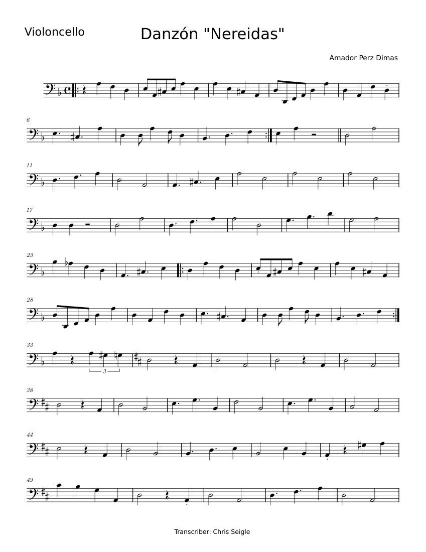 Danzón "Nereidas" Parte Violonchelo Sheet music for Cello (Solo ...