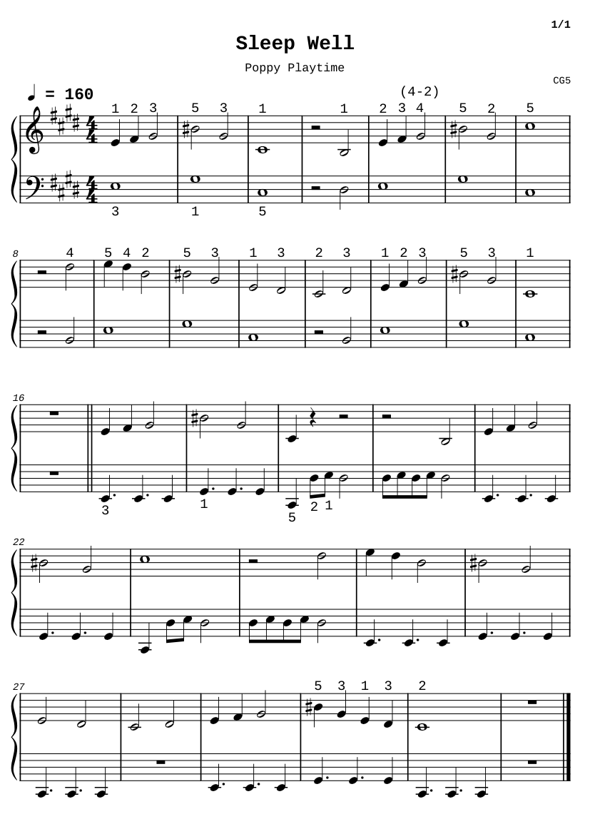 Sleep well (Poppy Playtime : chapter 3) - CG5 Sheet Music for Piano ...