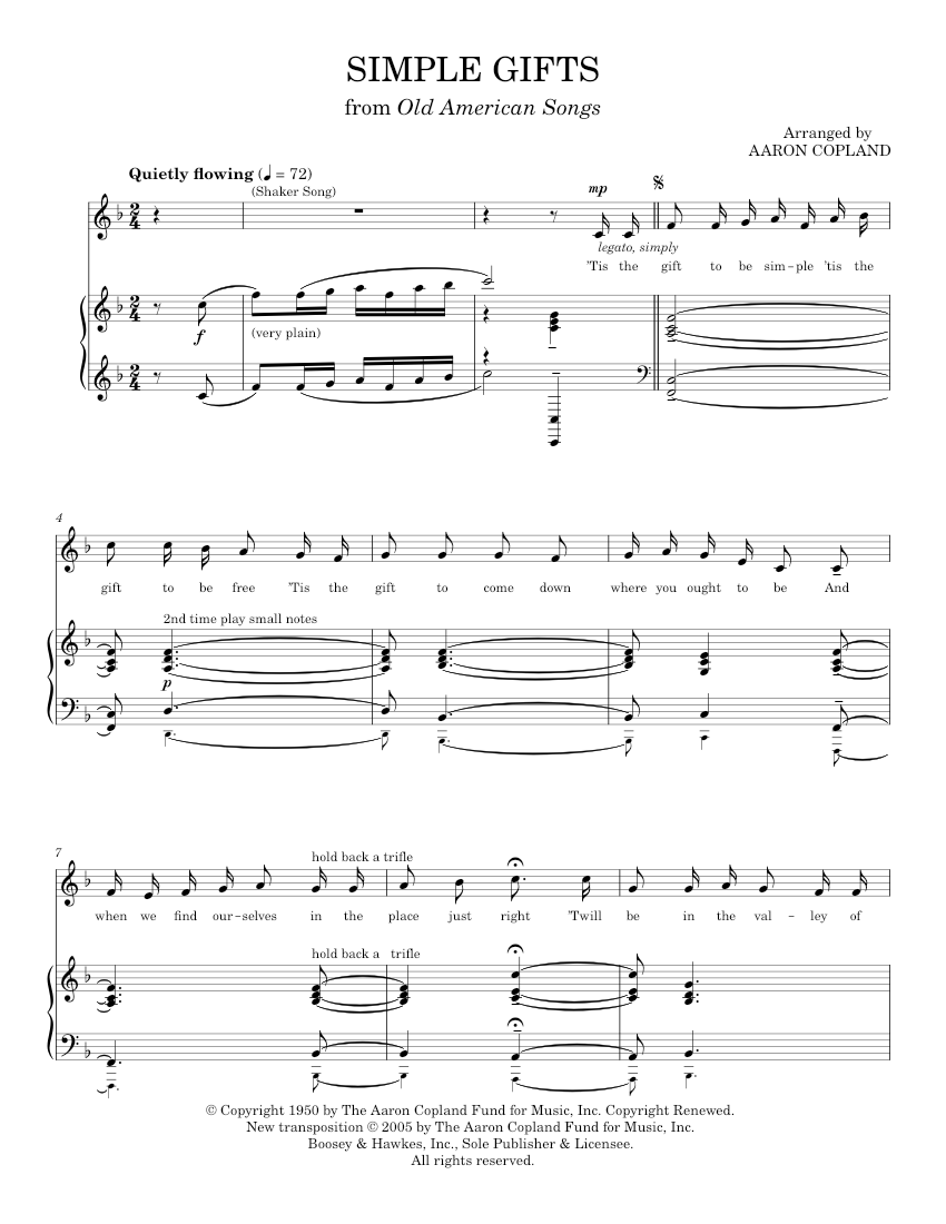 Simple Gifts Sheet music for Piano, Vocals: Music Notes