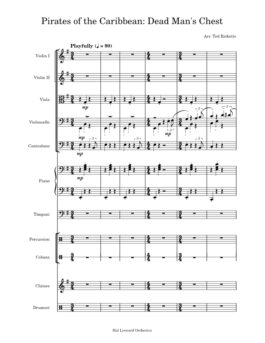 Pirates of the Caribbean: Dead Man's Chest (Arr. Ted Ricketts) Sheet ...