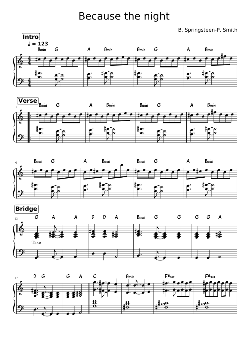 Because the night - Patty Smith - B. Springsteen Sheet music for Piano ...