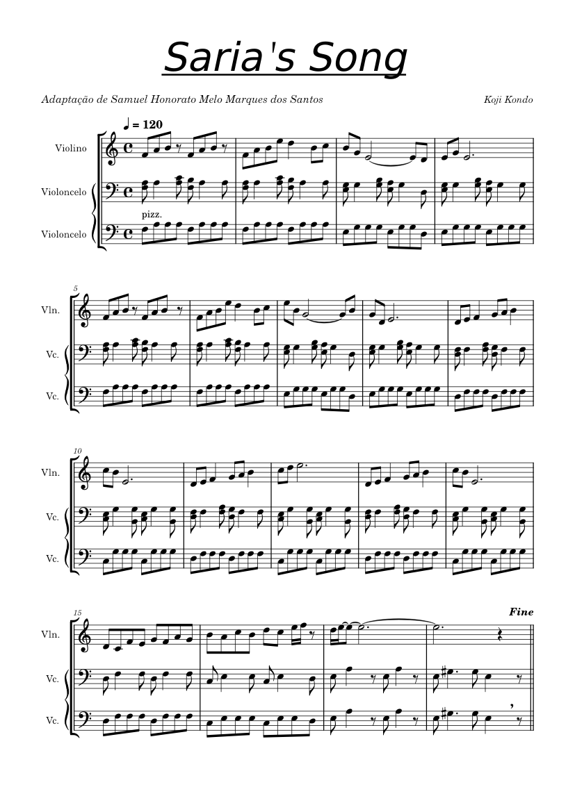 Saria's Song – Koji Kondo Sheet music for Violin, Cello (String ...