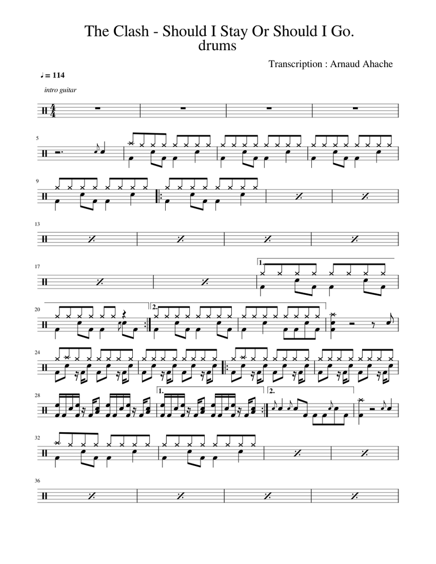 The Clash - Should I Stay Or Should I Go Sheet music for Drum group ...