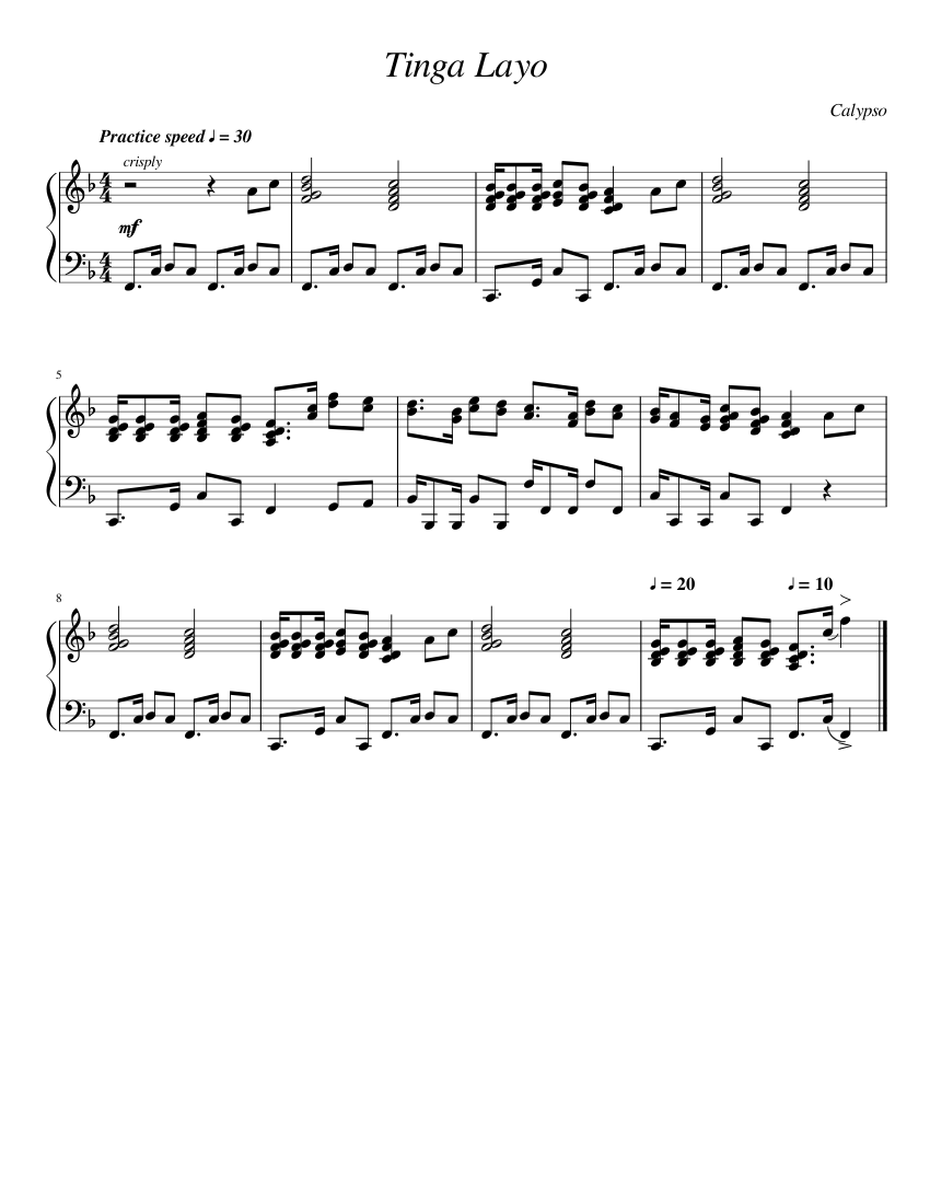 Tinga Layo (Slow) Sheet music for Piano (Solo) | Musescore.com