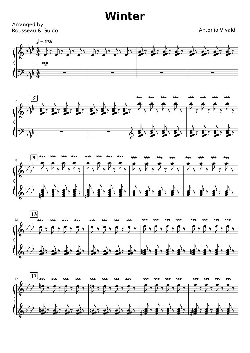 The Four Seasons - Winter – Antonio Vivaldi Sheet music for Piano (Solo ...
