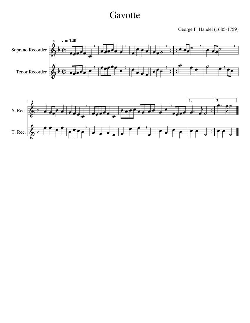 Gavotte Sheet music for Recorder (Woodwind Duet) | Musescore.com