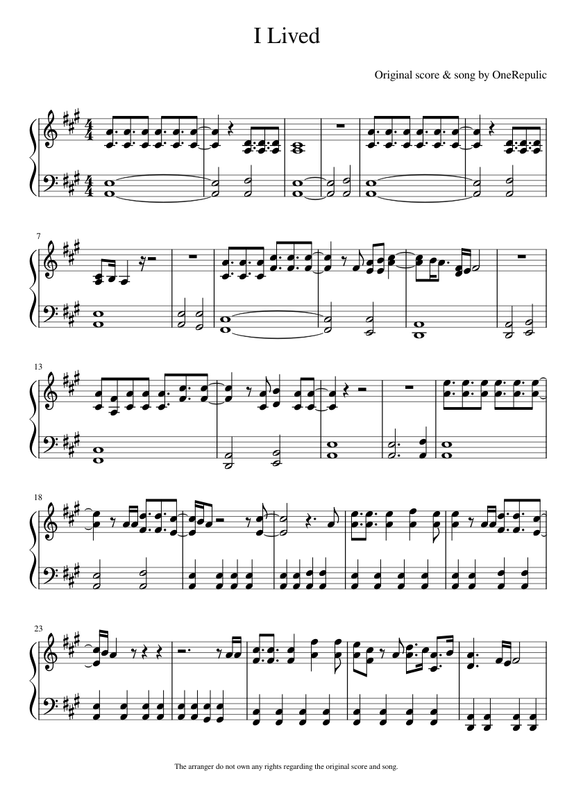 I Lived by OneRepublic Sheet Music for Piano (Solo) | MuseScore.com