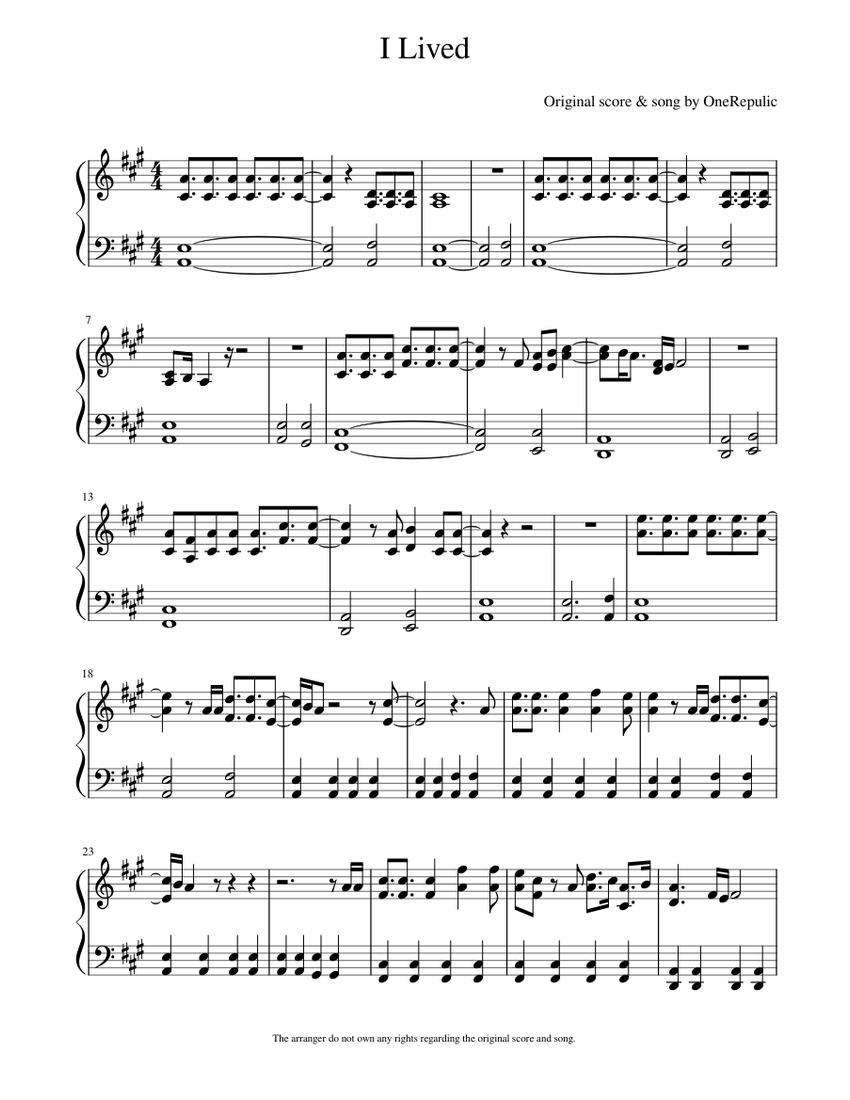 I Lived by OneRepublic Sheet music for Piano (Solo) | Musescore.com