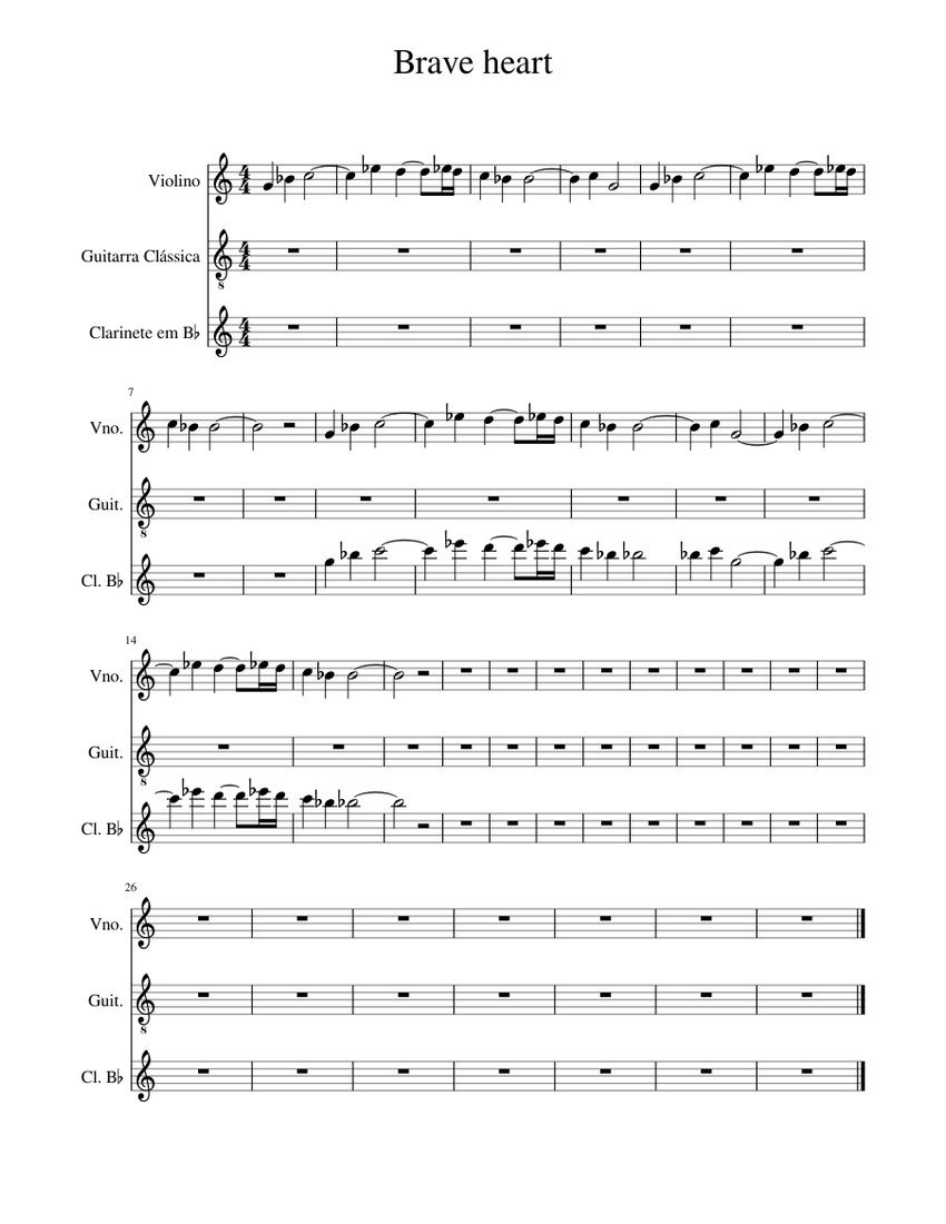 Braveheart Sheet music for Clarinet in b-flat, Violin, Guitar, Recorder ...