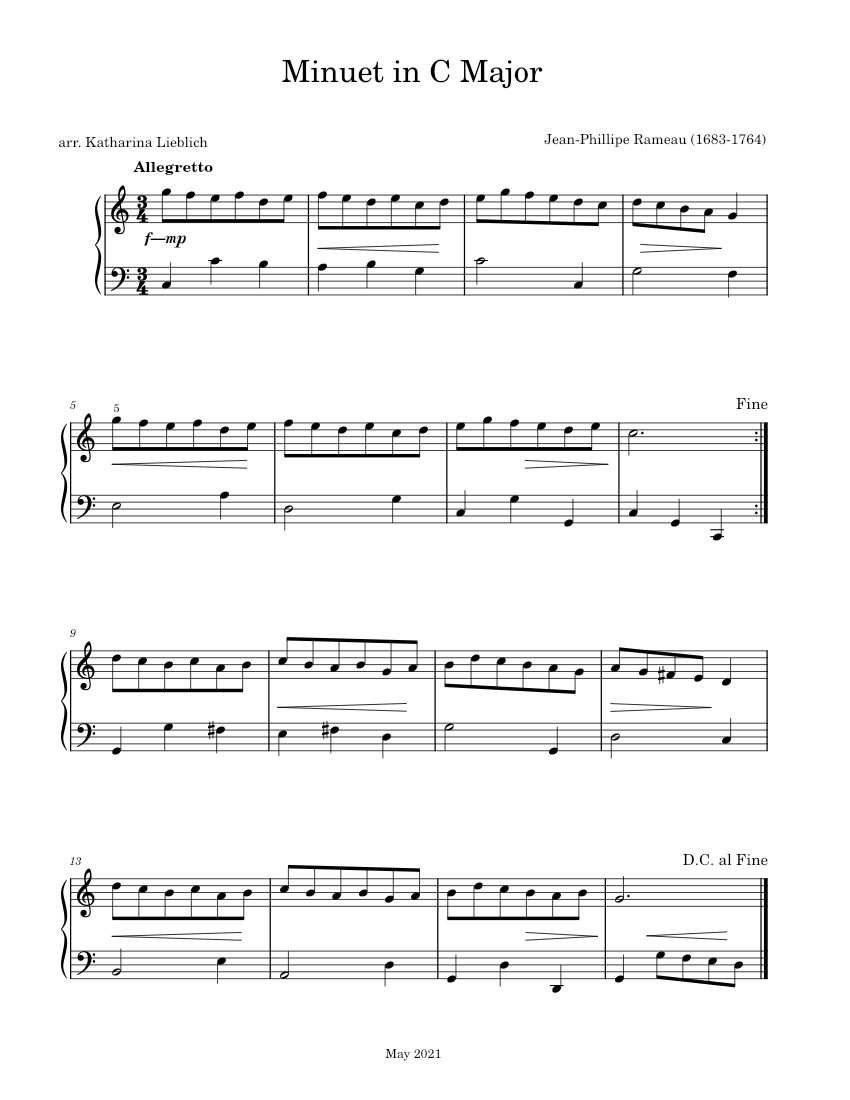 Minuet in C Major - Jean-Phillipe Rameau Sheet music for Piano (Solo) | Musescore.com