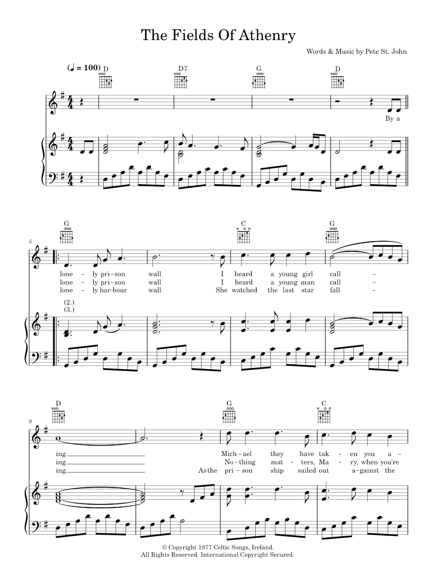 Play Official version of The fields of athenry Sheet Music by Pete St ...