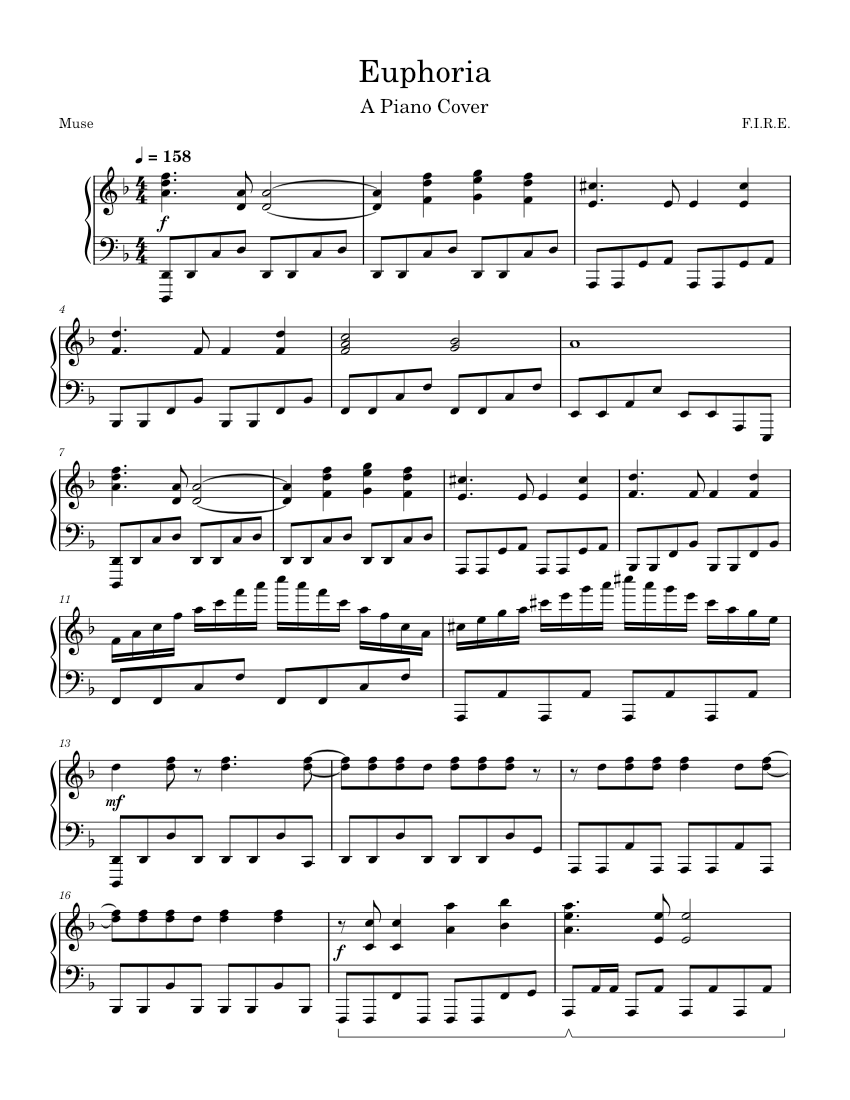 Muse - Euphoria Sheet Music for Piano (Solo) | MuseScore.com