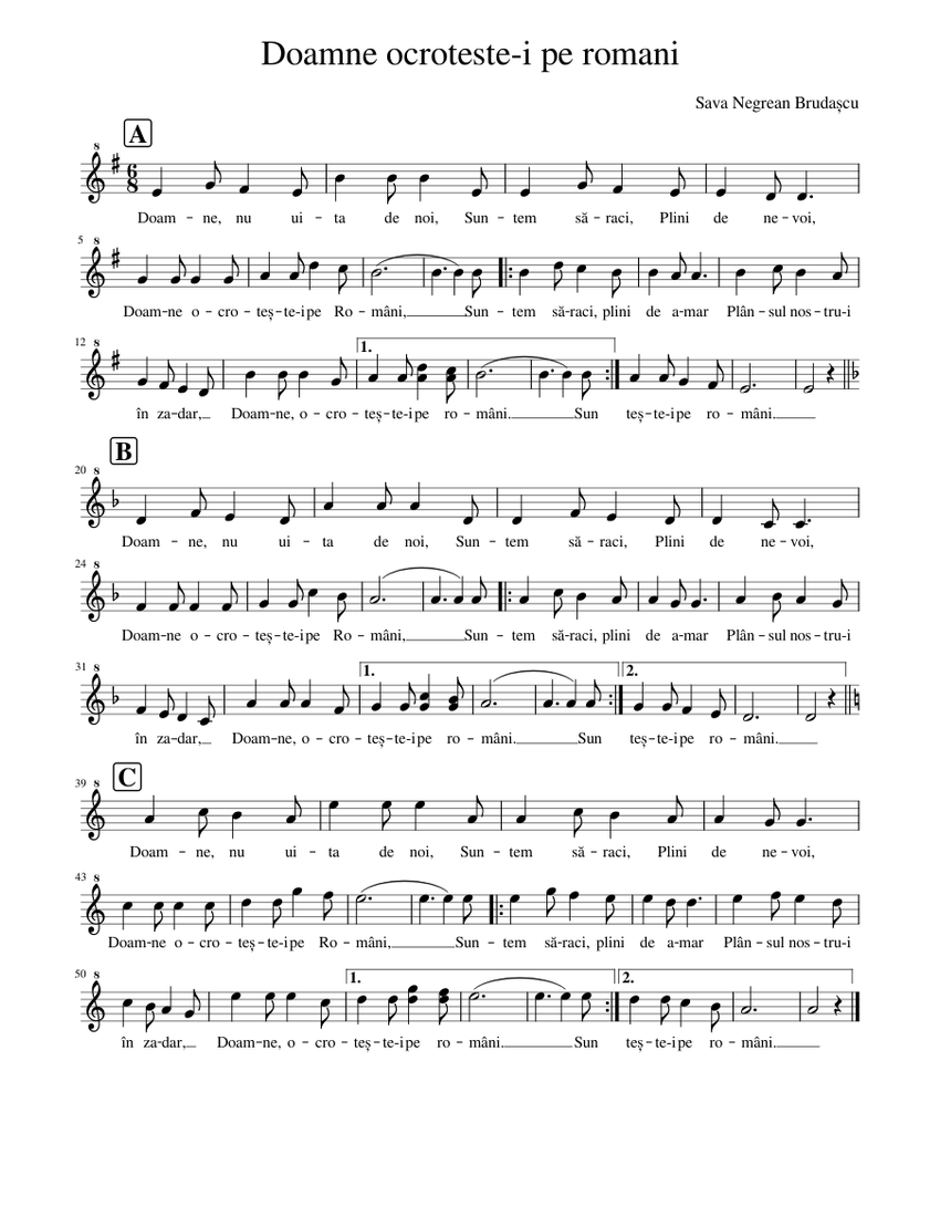 Doamne ocroteste-i pe romani -fluier- Sheet music for Recorder (Solo ...