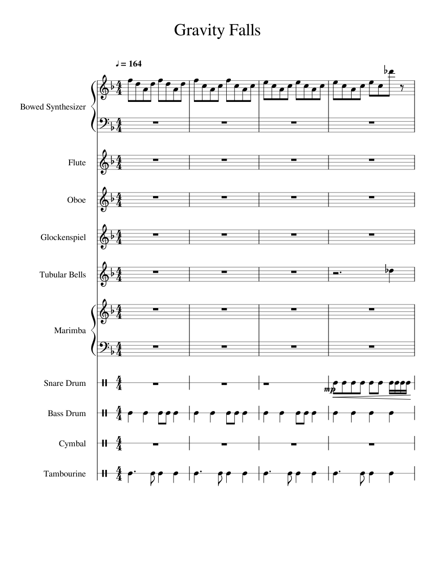 Gravity Falls Theme Sheet music for Tambourine, Flute, Oboe ...