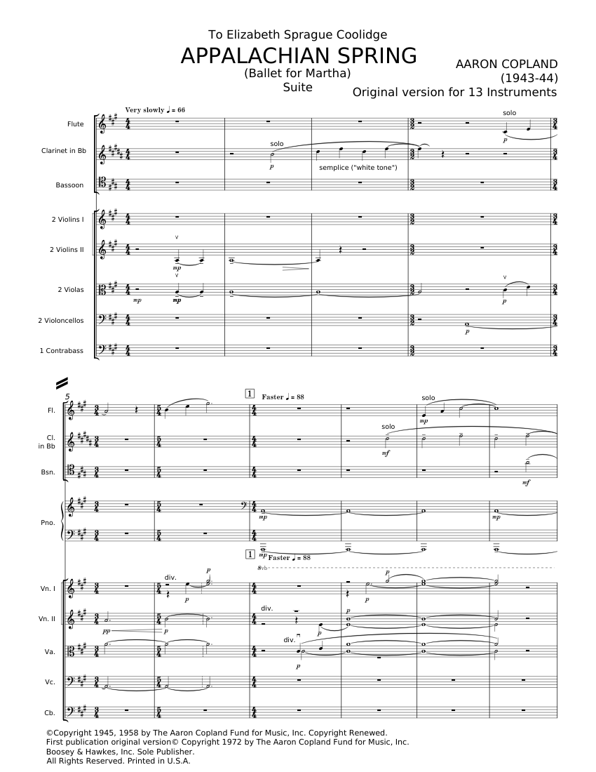 Appalachian Spring - Aaron Copland Sheet music for Piano, Flute ...