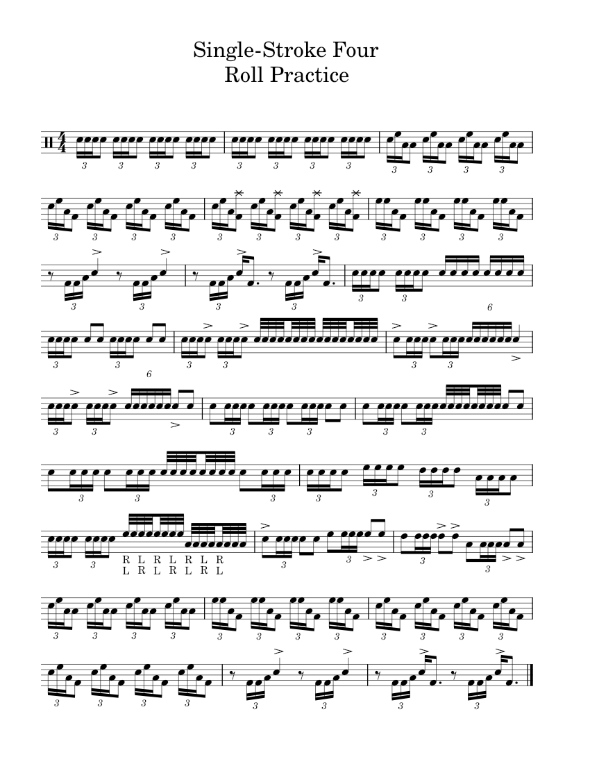 Single Stroke Four - Roll Practice Sheet music for Drum group (Solo) | Musescore.com