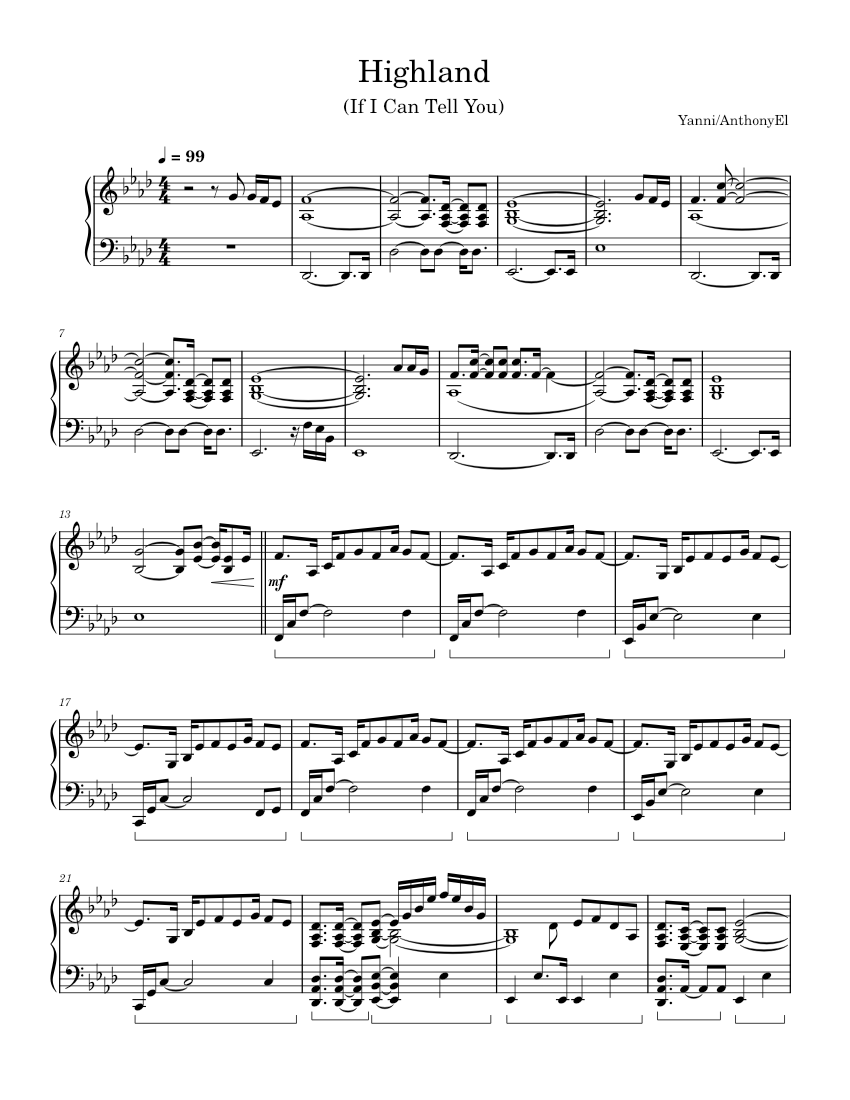 Yanni-Highland Sheet Music for Piano (Solo) | MuseScore.com