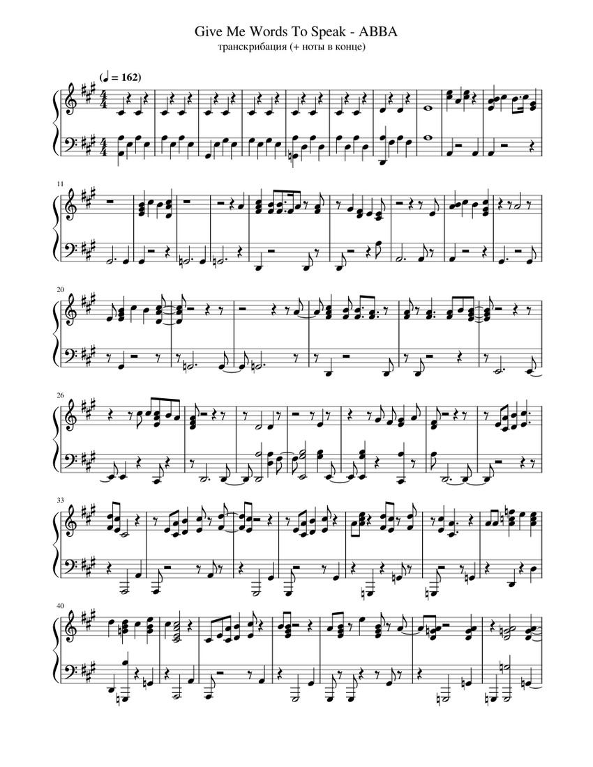 Give Me Words To Speak - ABBA Sheet music (Solo) | Musescore.com