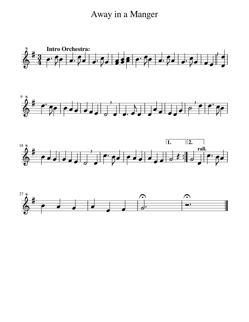Away_in_a_Manger Sheet music for Recorder (Solo) | Musescore.com