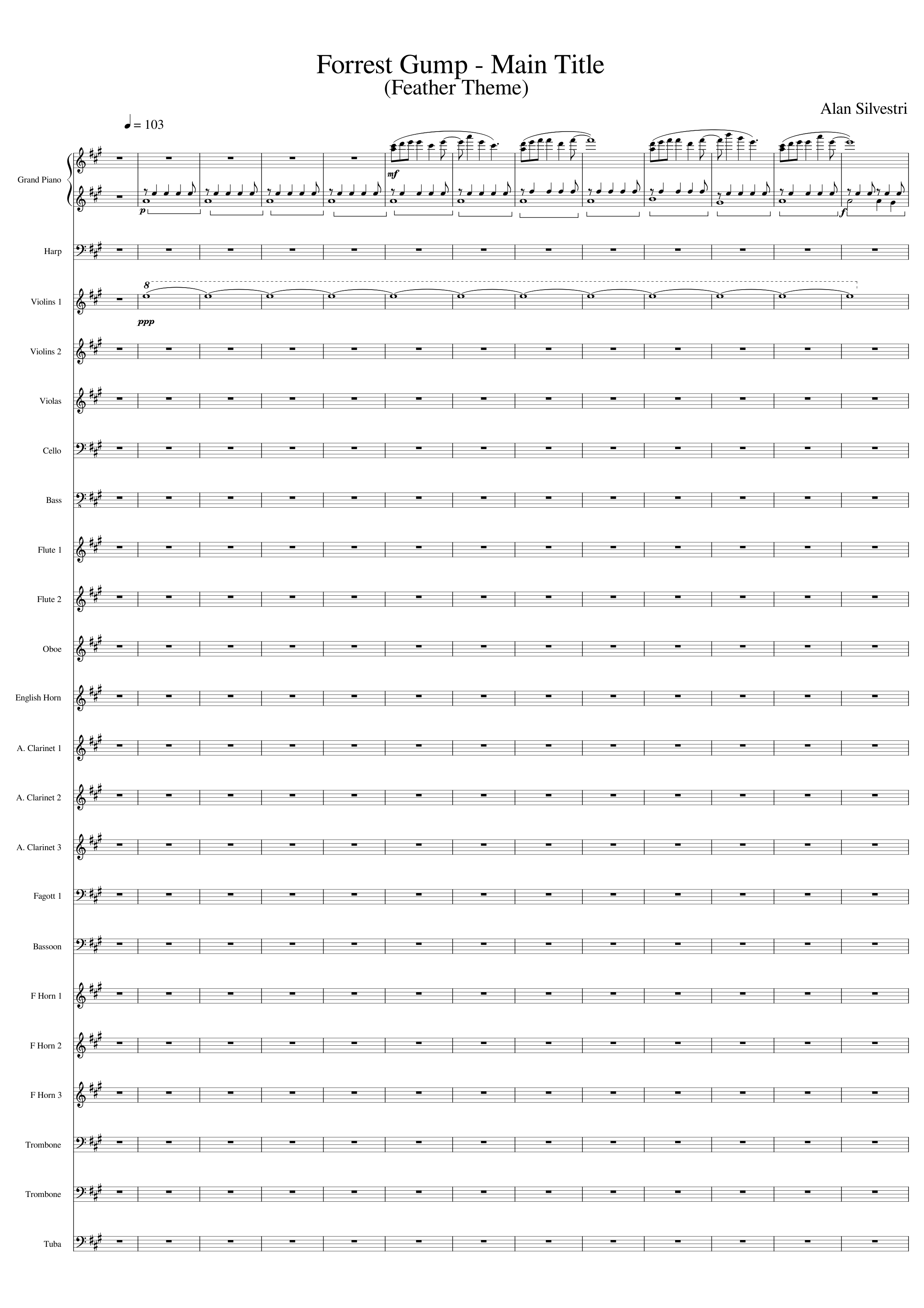 Forrest Gump - Main Title (Feather Theme) (フォレストガンプ・一期一会） Sheet Music ...