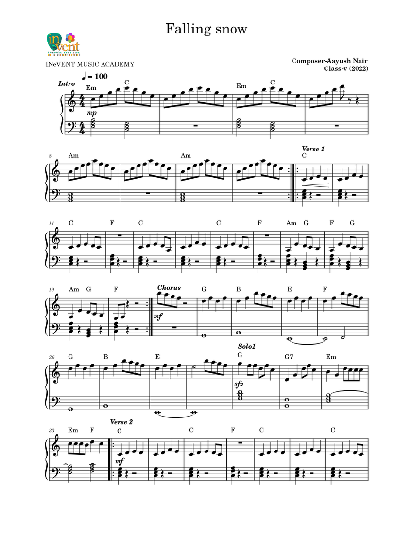 Falling snow Sheet music for Piano (Piano-Voice-Guitar) | Musescore.com