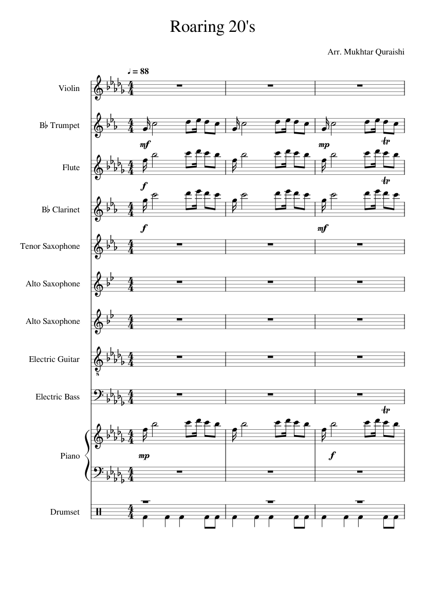 Roaring_20's Sheet music for Piano, Flute, Clarinet in b-flat ...