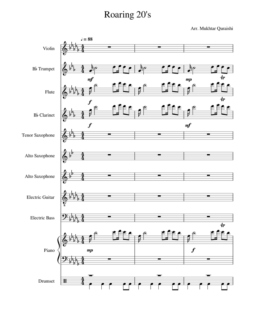 Roaring_20's Sheet music for Piano, Flute, Clarinet in b-flat ...